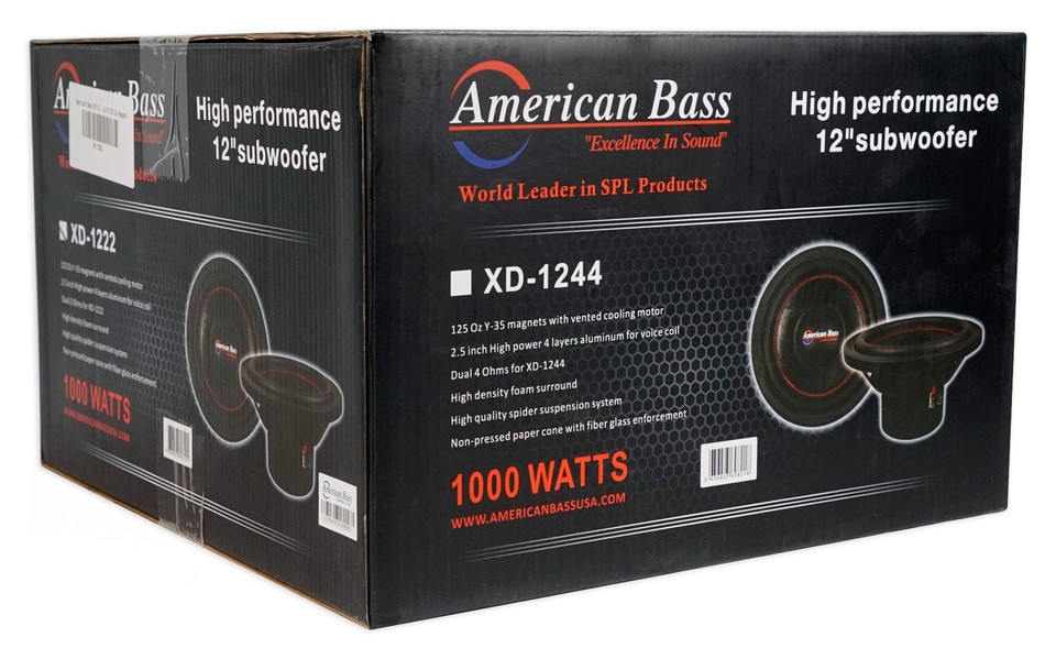 American Bass XD-1244 1000w 12" Car Subwoofer Sub, 2.5" Voice Coil/120 ...