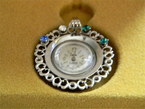 h438 Beautiful Silver tone Pendant Watch with Colored Stones | eBay