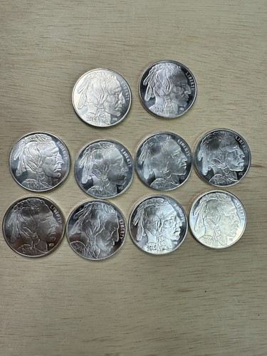Lot of 10 Liberty Indian Head Buffalo 2015 1 troy oz 999 Fine Silver ...