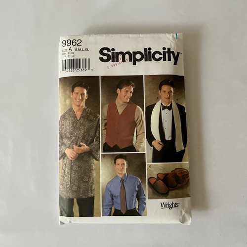 Simplicity 9962 Men's Vest Robe Ties Scarf Slippers UNCUT Pattern Size ...