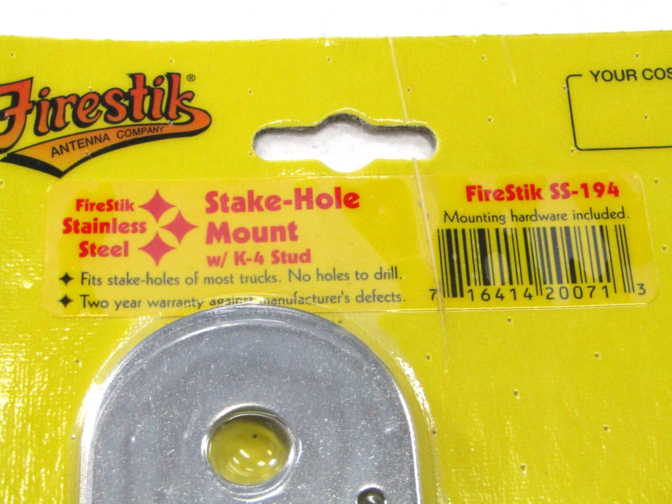 FireStik SS-194 Stainless Steel Mount Stake-Hole w/ K-4 Stud Antenna CB ...
