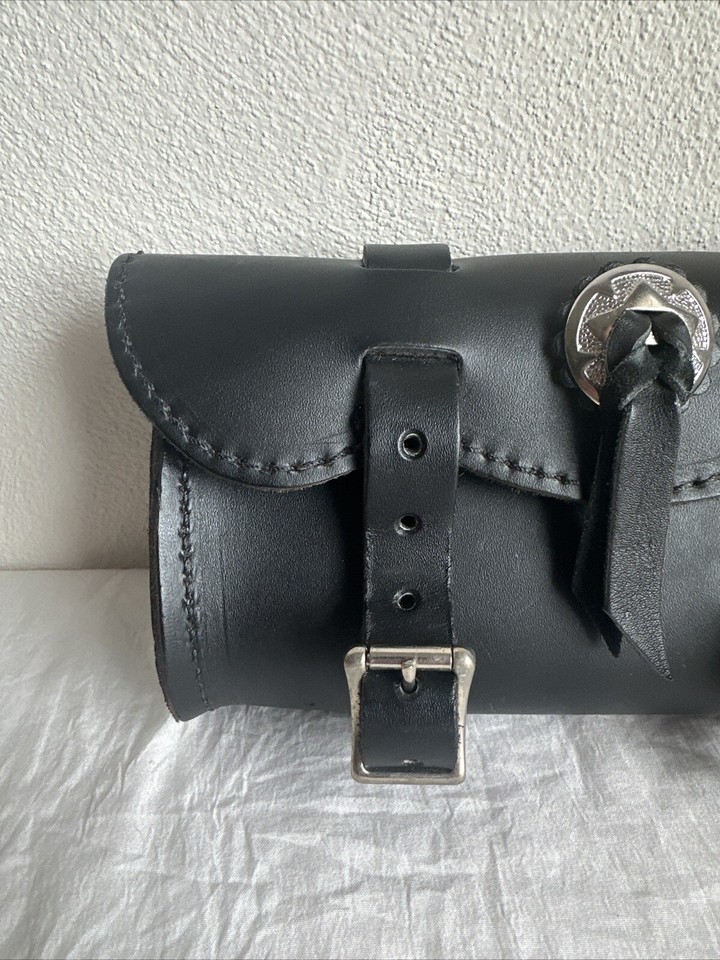 TRD Classic Black Leather Tool Bag With Two Leather Straps Handmade In ...