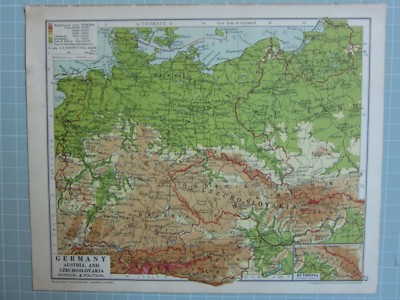 1933 MAP GERMANY AUSTRIA CZECHOSLOVAKIA BAVARIA BERLIN RUTHENIA BOHEMIA ...