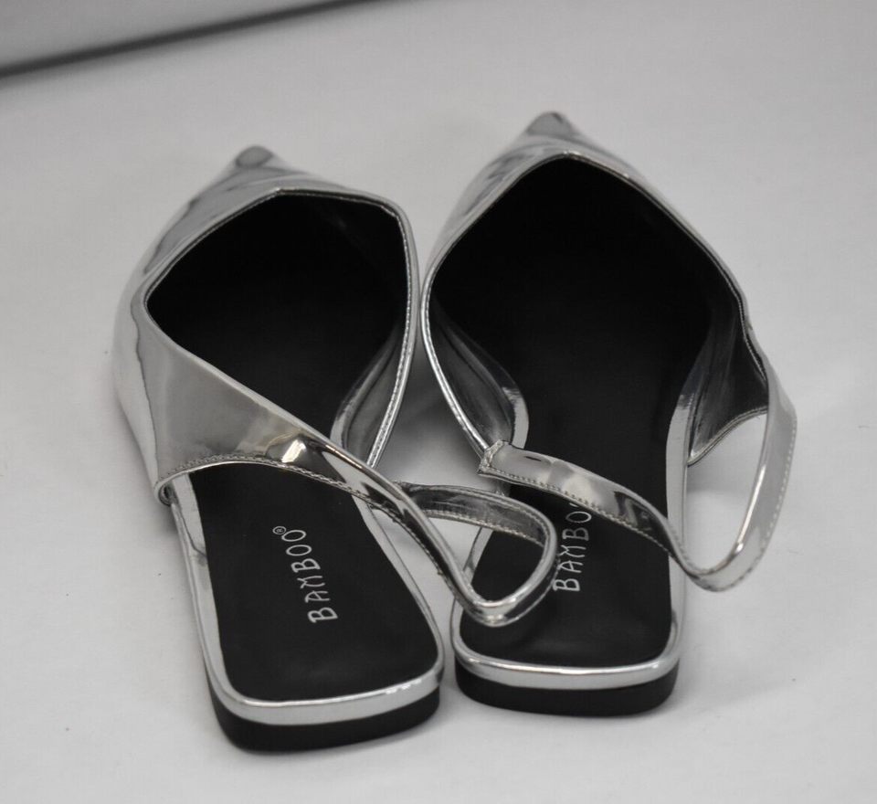 Bamboo Chic Silver Slingback Pointed Toe Flats Womens Size 8 Slip On ...