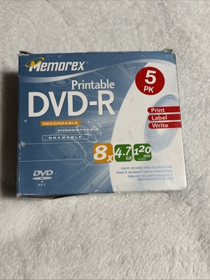 Memorex DVD-R Printable 5 Pack 8x 4.7gb 120 Min New Sealed | eBay