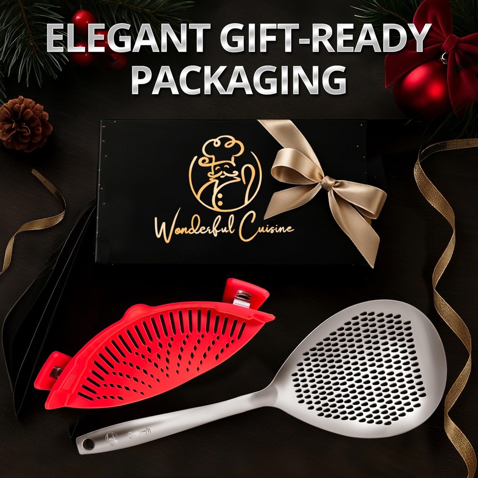 Stainless Steel Skimmer Spoon with Silicone Clip-On Strainer – Multi ...