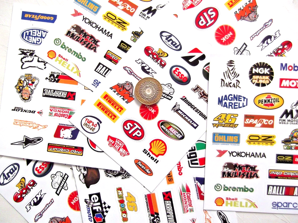 5 x sheets 100 STICKERS - Car Bike racing logos. rc cars models sticker ...