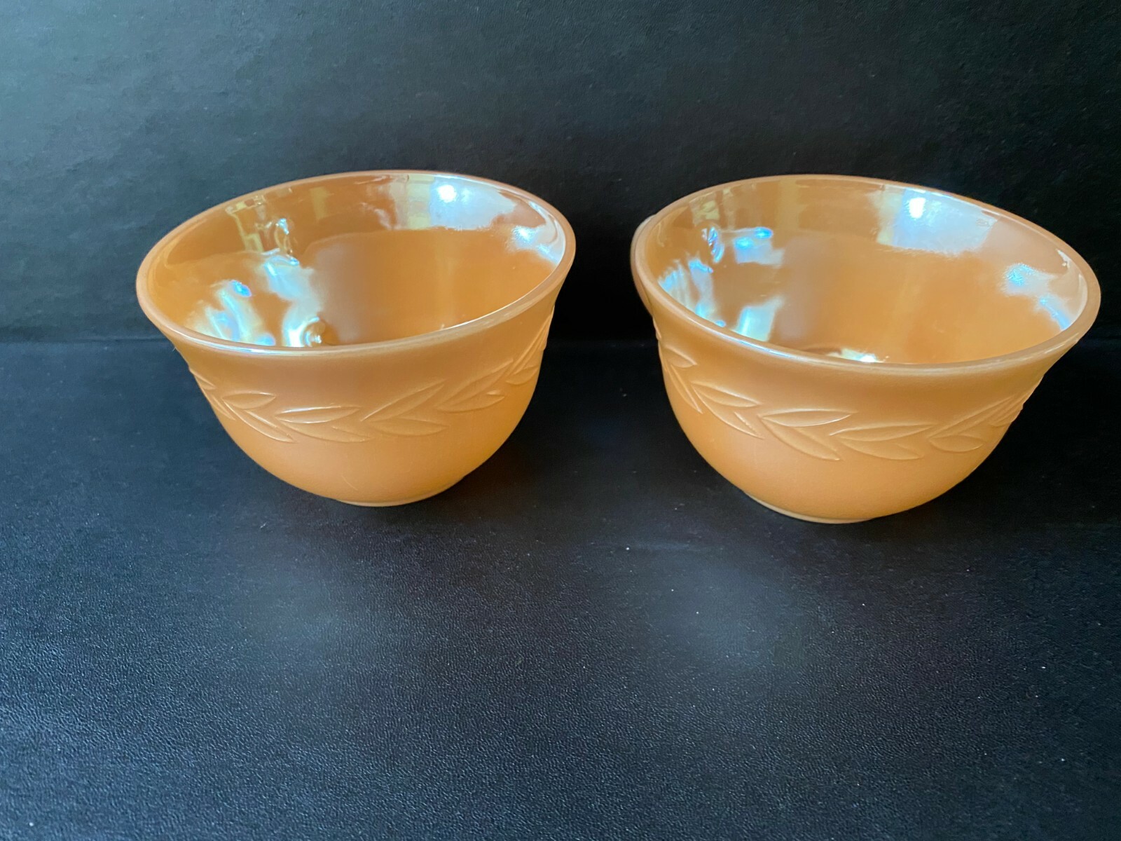 Vintage Fire King Cup & Saucer Orange Peach Luster Iridescent " Set of ...