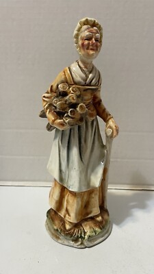 Old Farm Lady Figurine Holding Wood Hand Painted Porcelain Ceramic Made ...