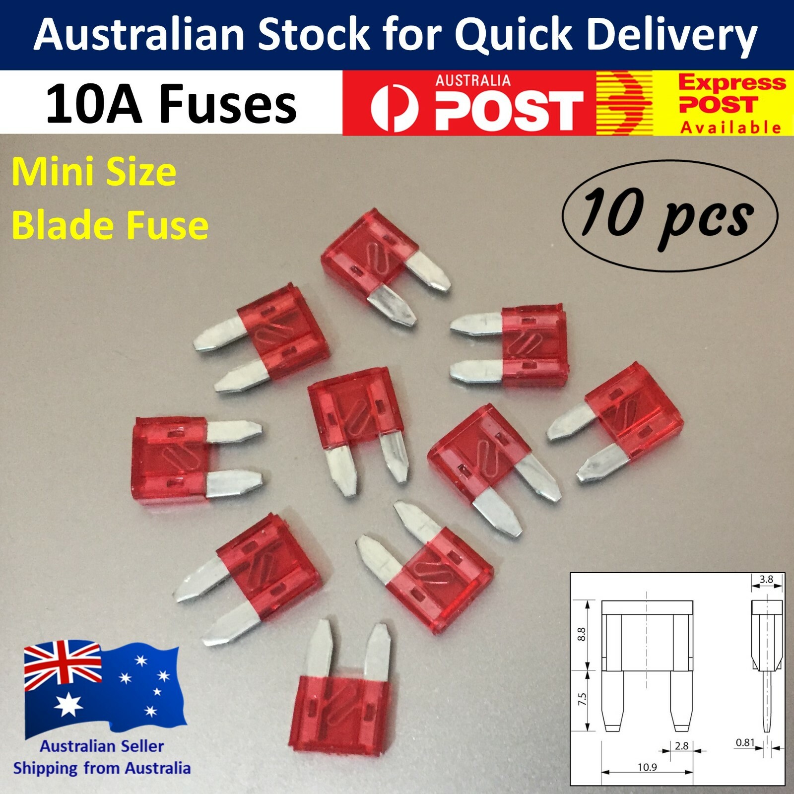 10pcs / 10 Amp Mini Blade Fuse - Red Car Truck Auto Fuses 10A | eBay ...