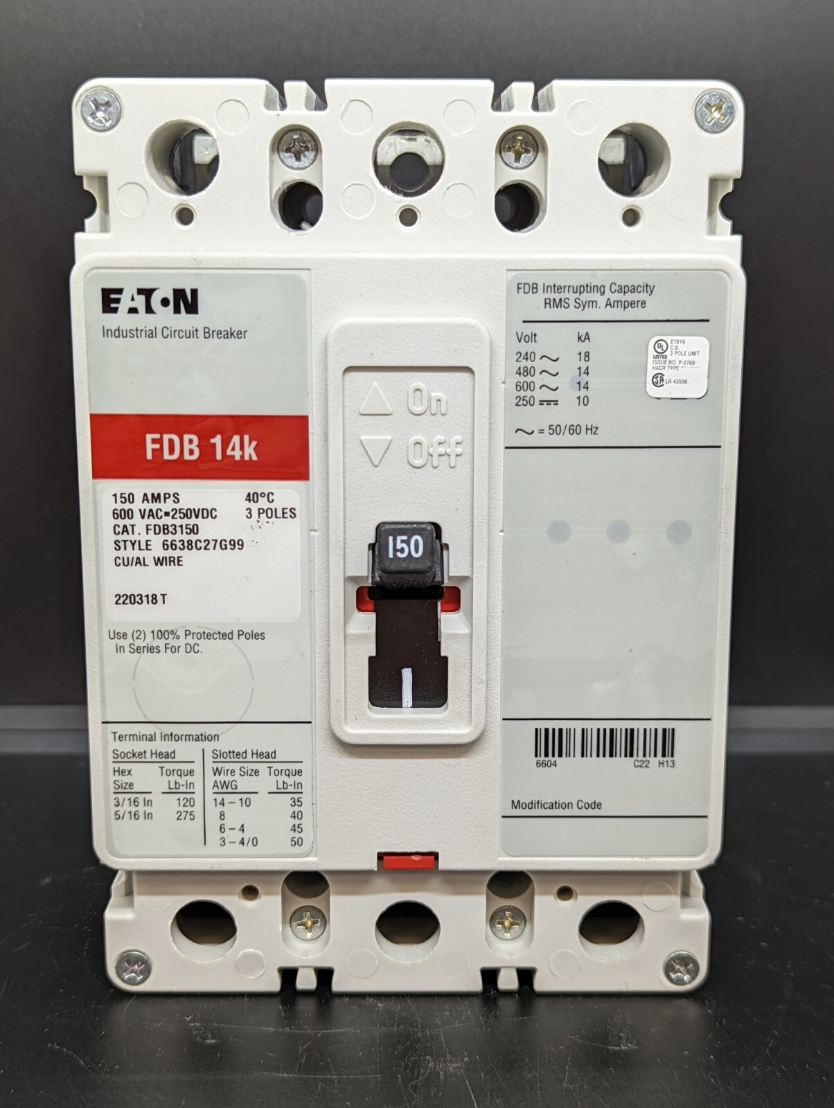 Eaton FDB3150 3 Pole 150 Amp 600V Circuit Breaker NEW IN BOX | eBay