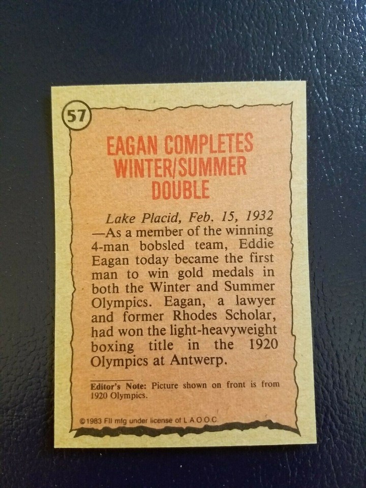 Eddie Eagan Bobsled Boxing Olympic Gold Medalist 1983 Greatest ...