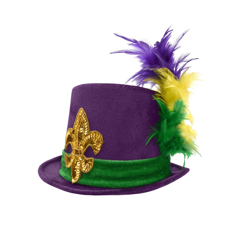 Adult Velvet Mardi Gras Top Hat Gold Fluer Di Lis And Feather Costume ...