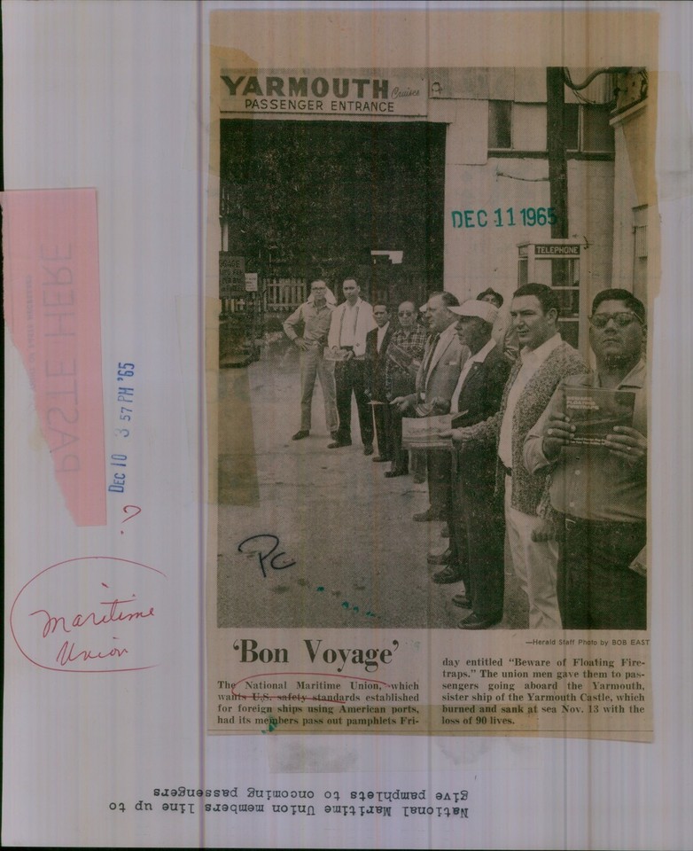 LG861 1965 Original Bob East Photo BON VOYAGE National Maritime Union ...