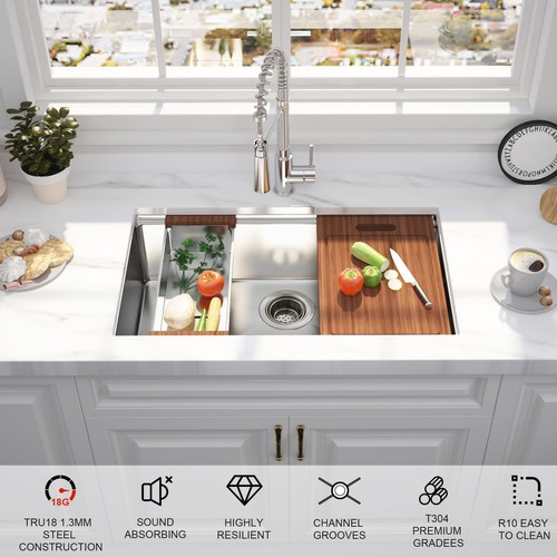 HERCATE 32 inch 18 Gauge Undermount Kitchen Sink R10 Tight Radius ...