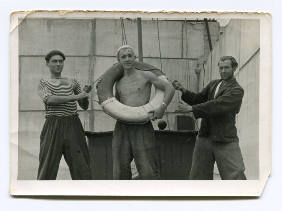 Shirtless Handsome young men NAVY Sailors bulge beach gay vtg photo ...