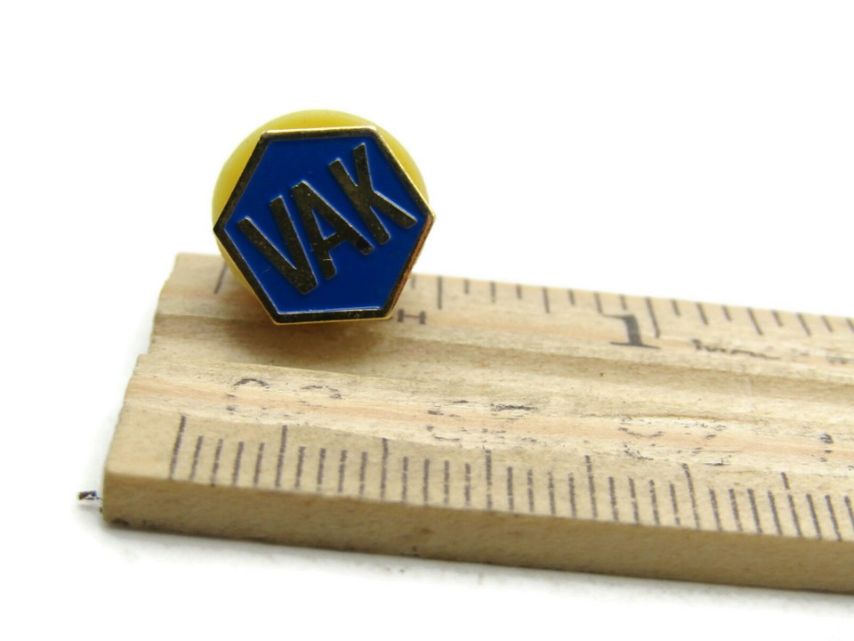 VAK Lettered Pin Polygon Shape Blue Background Gold Tone | eBay