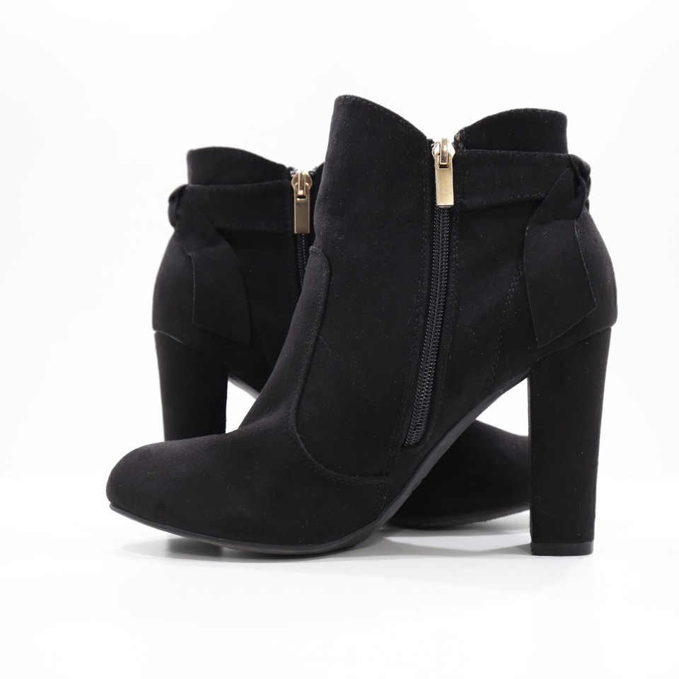 Bamboo Hilltop Black Suede 4" Block Heel Ankle Boots - 10 | eBay UK