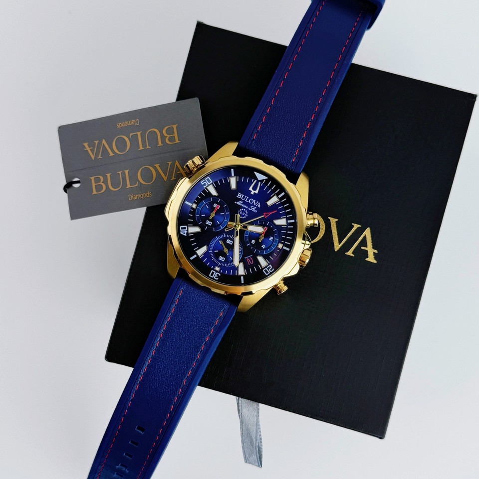 Bulova Marine Star 97B168 Quartz Chronograph Blue dial Men's Watch 43mm ...