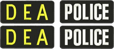 DEA embroidery patches 4X 4x10 hook ON BACK white and yellow | eBay