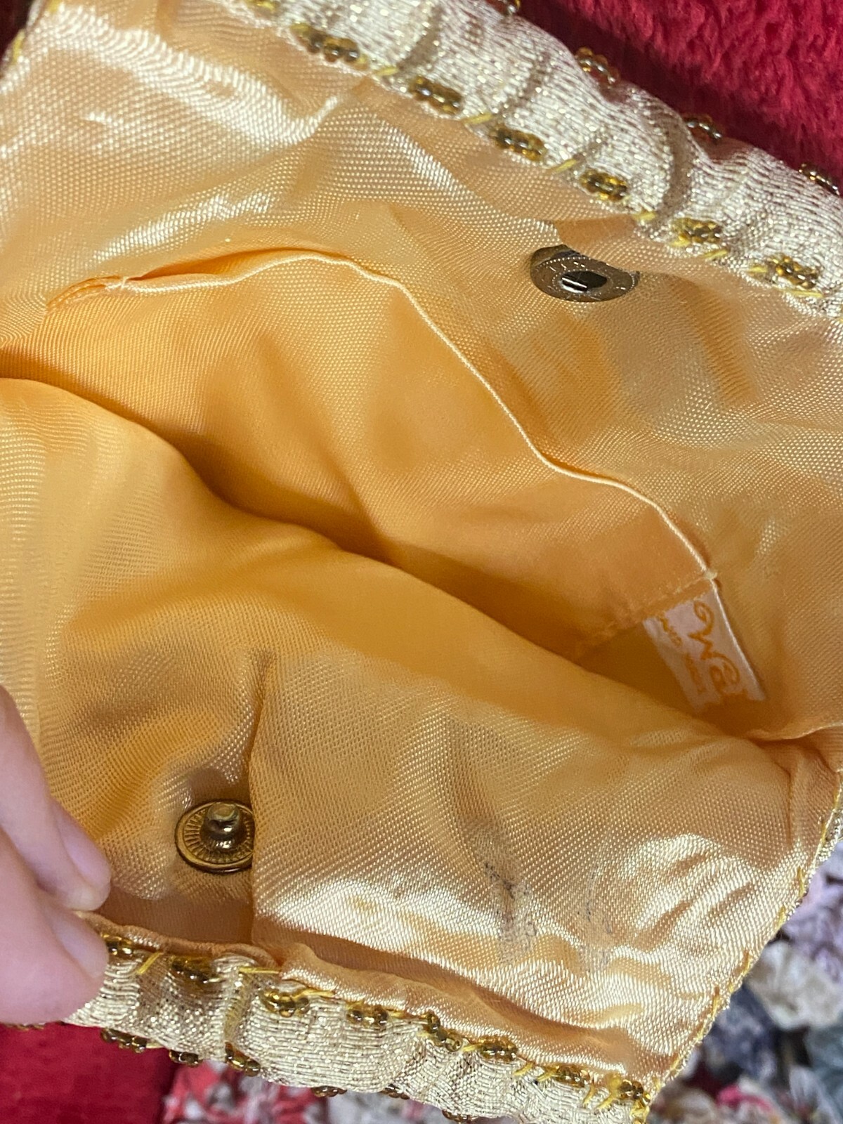 Vtg Hand Beaded Purse Gold Tone with Thin Gold Ring Handles By Walborg ...