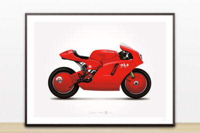 Ducati x Akira custom motorcycle illustration poster, print 18 x 24 ...