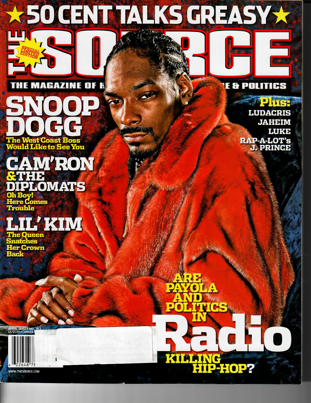 The SOURCE Magazine #163 April 2003 Snoop Dogg Cam'Ron Lil Kim RARE Hip ...