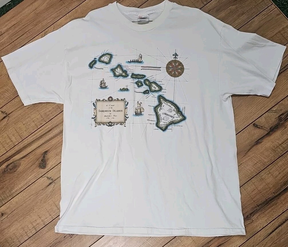 Vintage Hawaii Map Tee T-Shirt Single Stitch XL Sandw… - Gem