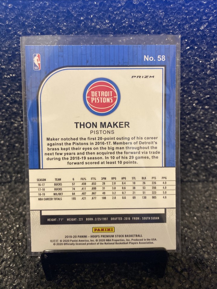 2019-20 NBA Hoops Premium Stock Silver Lazer Prizm Thon Maker #58 ...