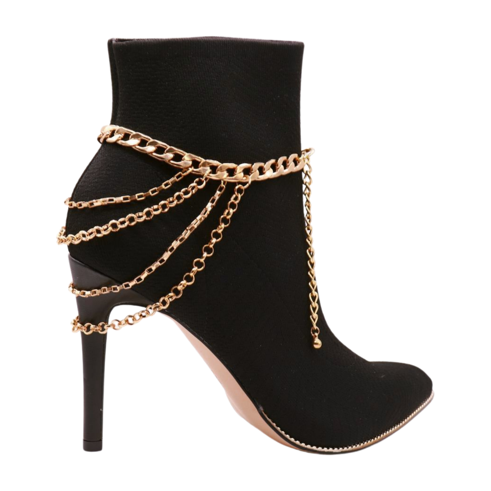 Women Gold Metal Boot Chain Bracelet Anklet Shoe Multi Strand Wave ...