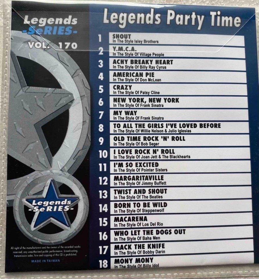 LEGENDS KARAOKE CDG DISCS PARTY TIME VOL 1 #170 OLDIES ROCK COUNTRY POP ...