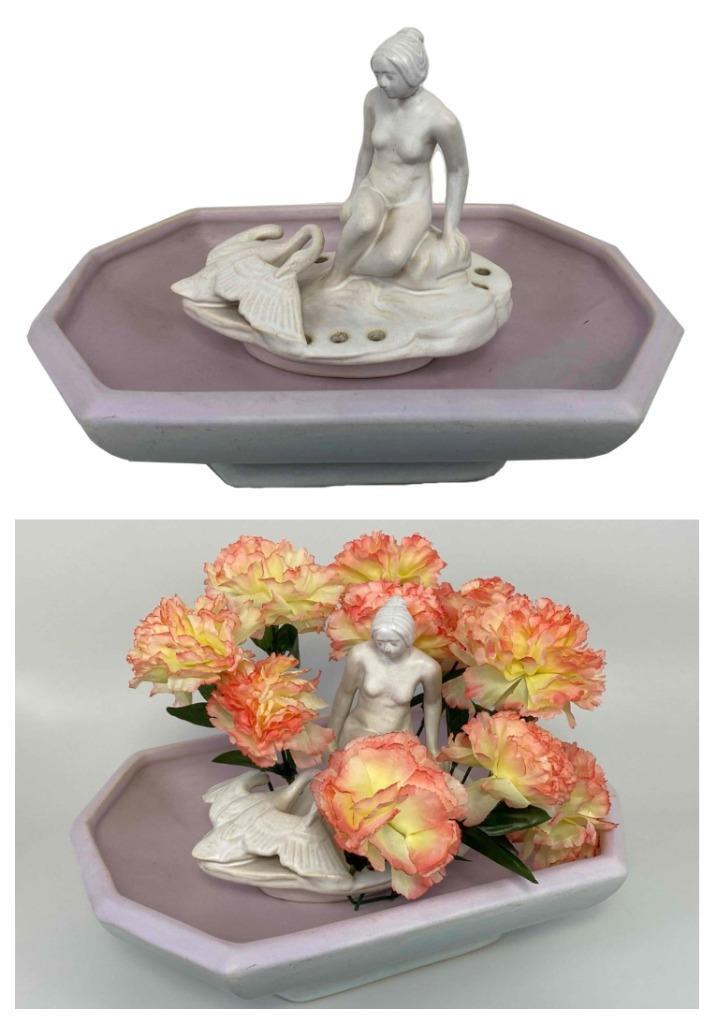 Antique Weller Pottery Muskota Art Deco Leda Swan Figural Flower Frog ...