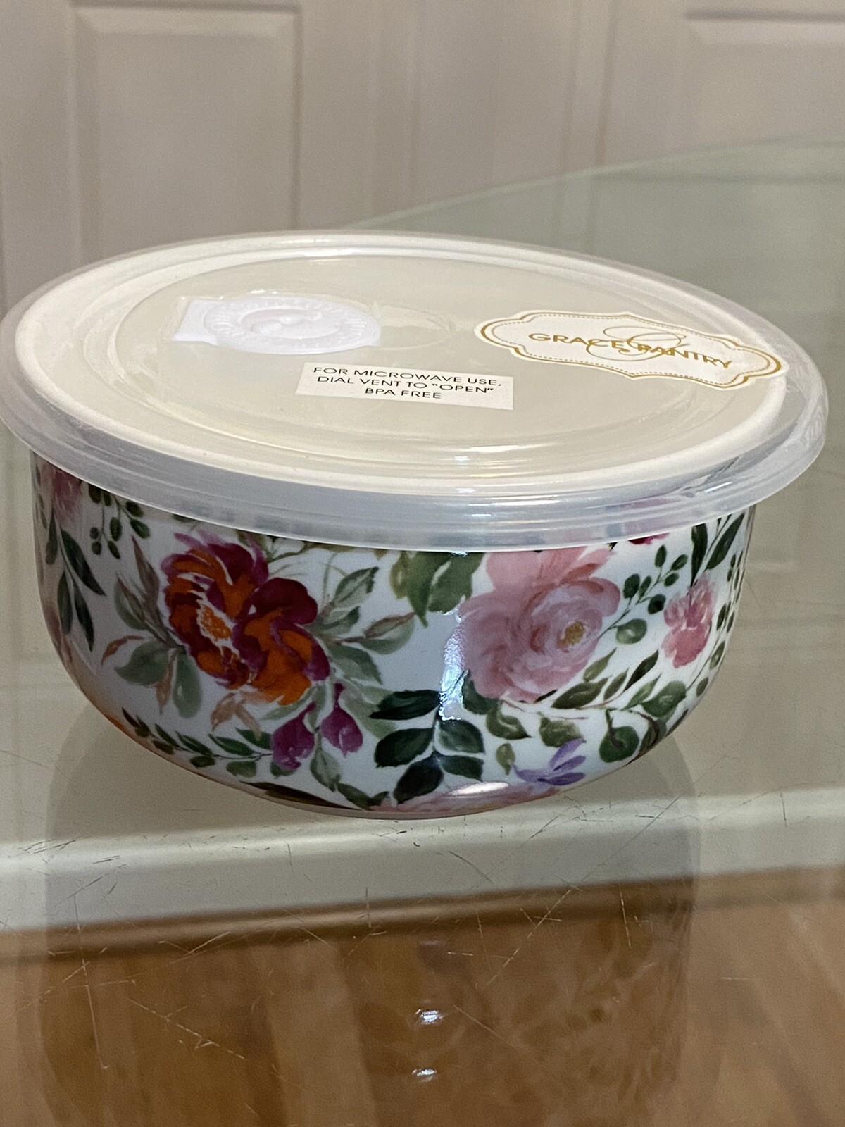 GRACE PANTRY Flower Floral Ceramic Storage Bowl w LID & DIAL VENT 6 ...