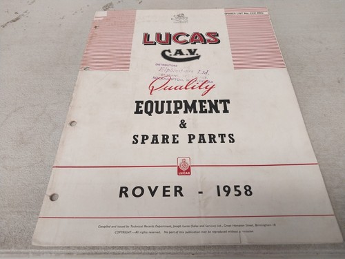 1958 ROVER & LAND ROVER LUCAS Factory Parts Book | eBay