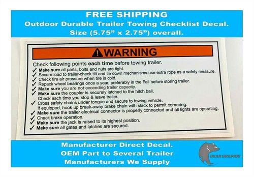 Trailer Towing Checklist Warning Decal, Sticker, Label, Safety FREE ...