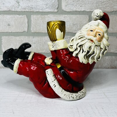 Vintage MCM Christmas Santa Claus Candle Holder Reclining Candlestick ...