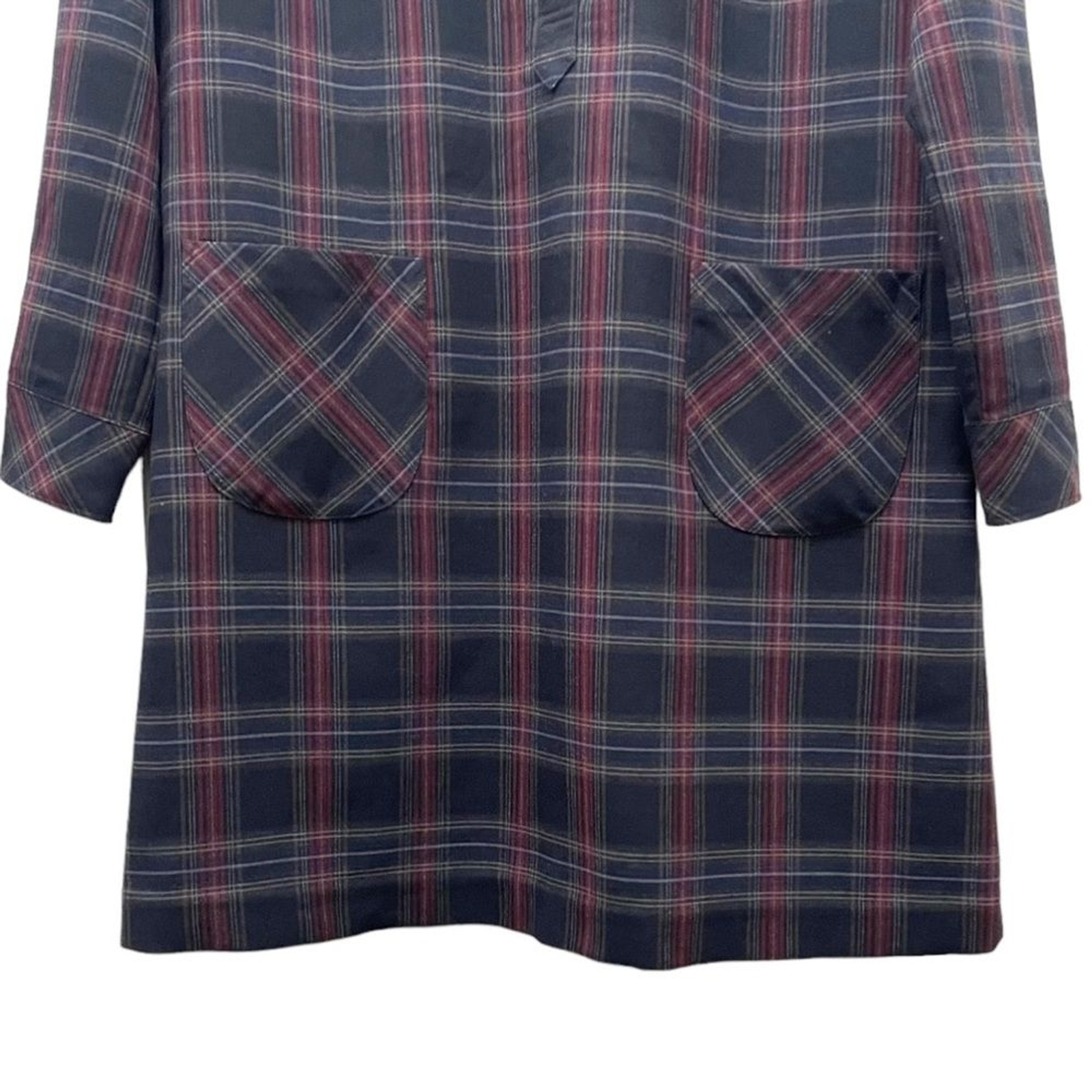 Uniqlo Navy Maroon Plaid Flannel Swing Oversized Shir… - Gem