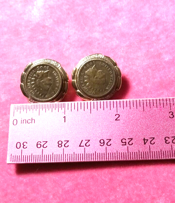 Vtg Panetta Indian Head Penny 1889 & 1905 Rhinestone goldtone Earrings ...