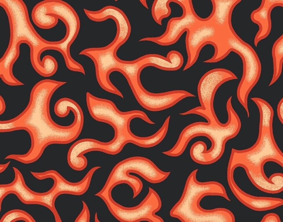 MDG On Fire 100% cotton fabric by the yard 36 x 44 - Motorcycle flames ...