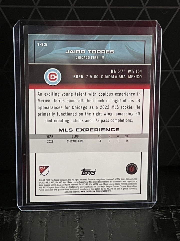 2023 Topps MLS Icy White Foil Rookie RC Jairo Torres #143 Chicago Fire ...