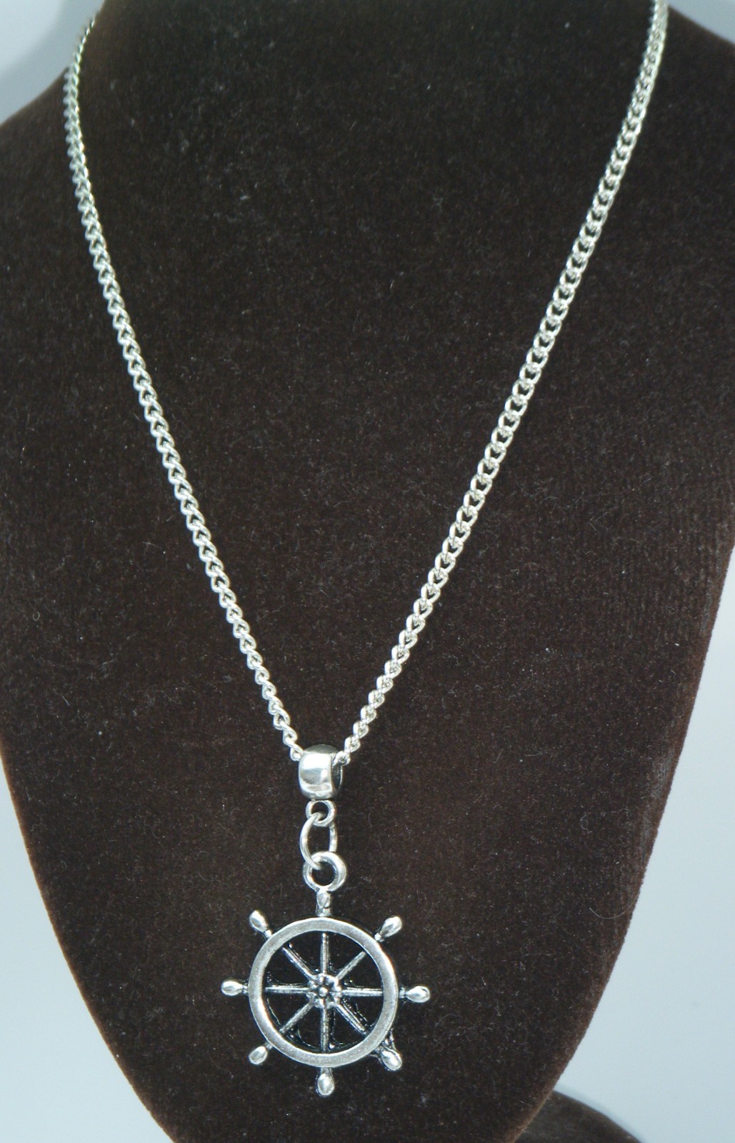 Rudder Pendant Necklace 18" 24 Inch Chain Boat Wheel Charm Ship Sailor ...