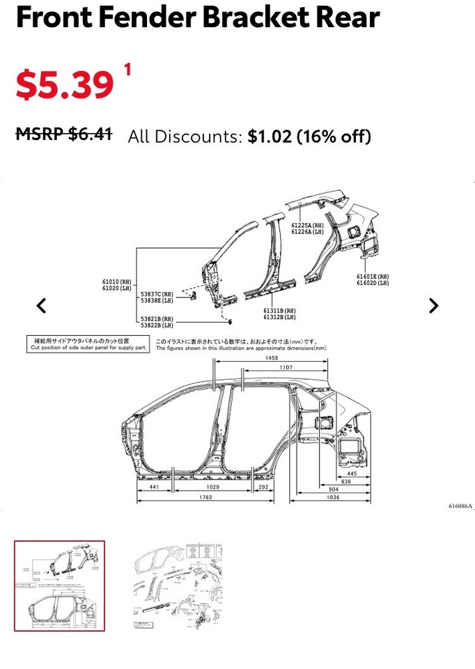 Genuine OEM 2019-23 Rav4 Toyota 53821-0R040 Bracket Fender Front, Lower ...