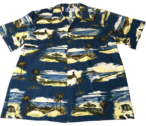 VTG RJC Mens Hawaiian Shirt Sz 2XL Blue Palm Beach Scene Button Short ...