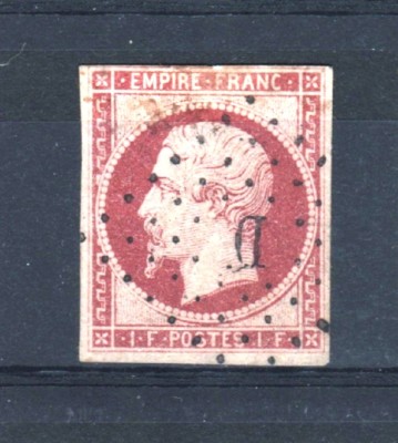 FRANCE STAMP TIMBRE 18 " NAPOLEON III 1F CARMIN 1853 " OBLITERE TB RARE ...