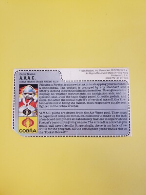 GI JOE ARAH COBRA AVAC FIREBAT UNCUT FILE CARD ACCESSORY -mail In | eBay