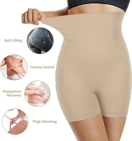 Womens Tummy Control High Waist Seamless Body Shaper Shorts 2Pack Black ...