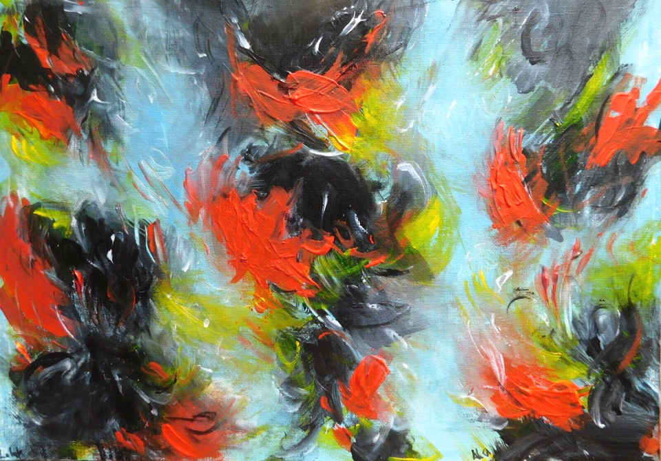 Original abstract mixed media painting, signed by Nalan Laluk ...