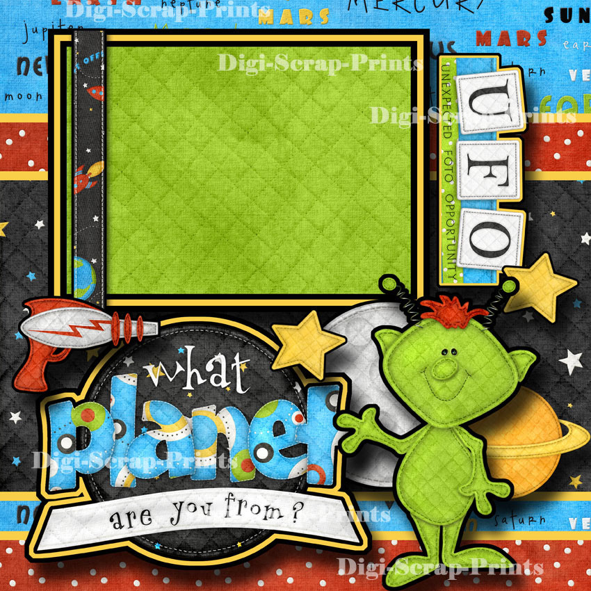 WHAT PLANET ARE YOU FROM? ~ 2 premade scrapbook pages paper piecing BY ...