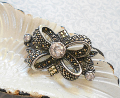 Fabulous Judith Jack Sterling Silver Marcasite Cubic Zirconia Bow ...