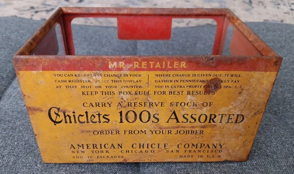 Vtg 1920s Adams Chiclets Penny Gum Tin & Glass General Store Counter ...